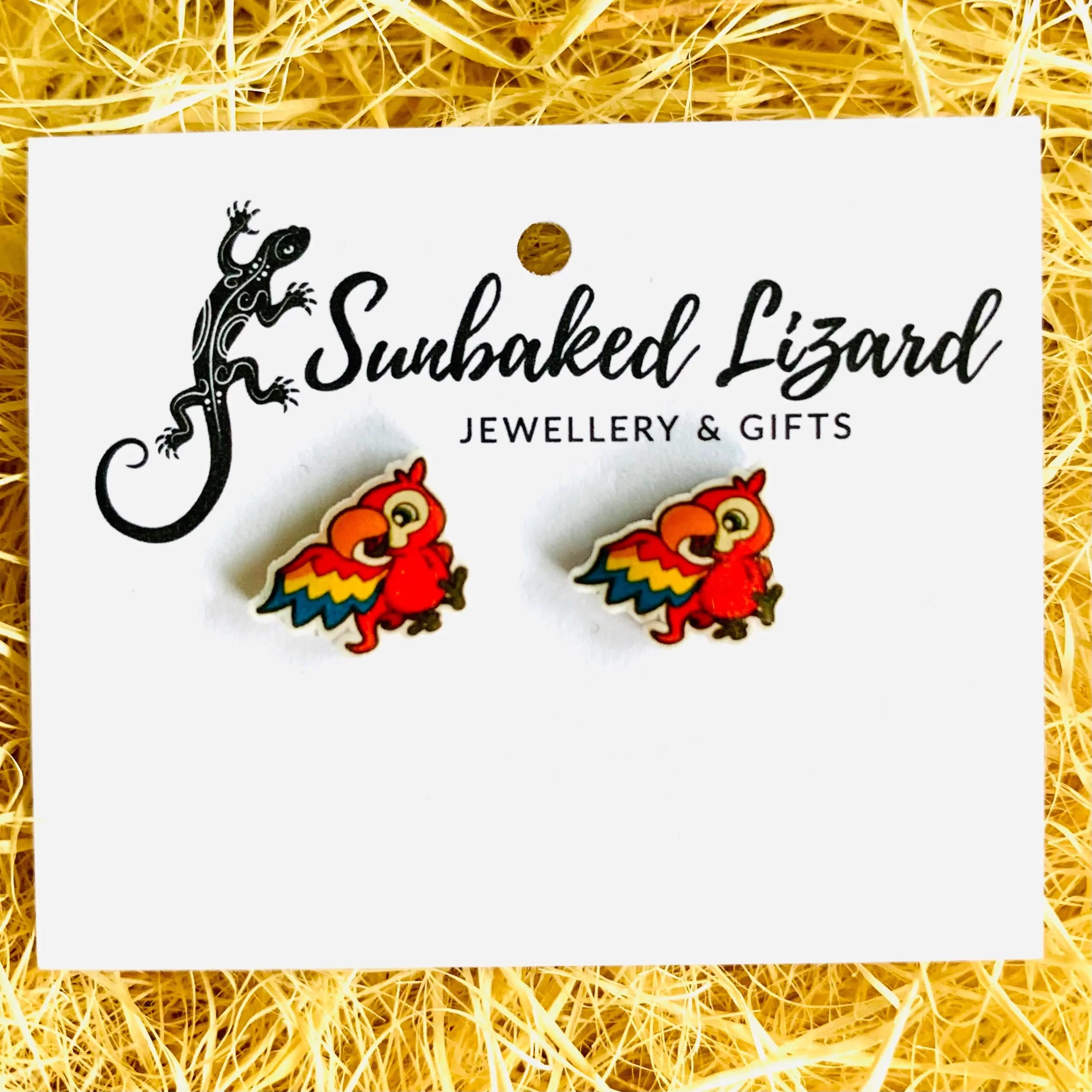 Polly The Parrot Earrings - Sunbaked Lizard Jewellery & Gifts